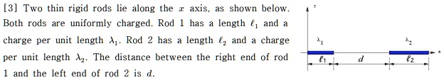 SOLVED: [3] Two thin rigid rods lie along the axis, as shown below ...