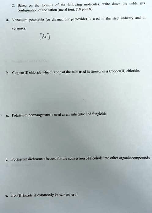 2. Based on the formula of the following molecules, write down the ...