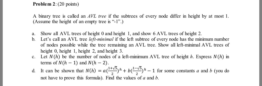 Solved Problem 2 20 Points A Binary Tree Is Called An Avl Tree If The Subtrees Of Every Node