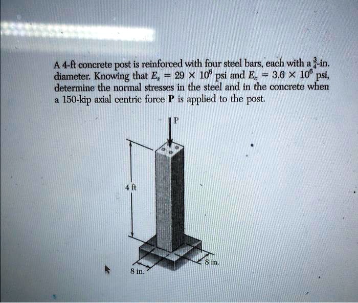 SOLVED: A 4-ft concrete post is reinforced with four steel bars, each ...