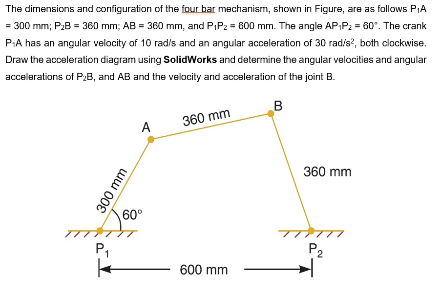 The dimensions and configuration of the four bar mechanism, shown in ...