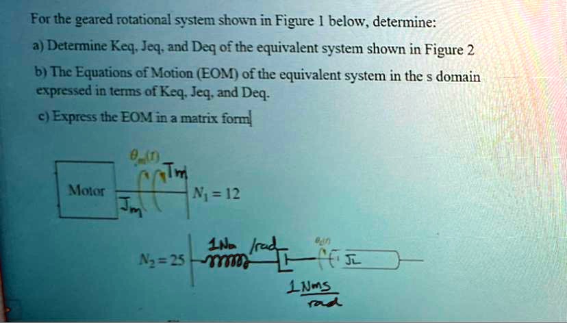 SOLVED: For the geared rotational system shown in Figure below ...