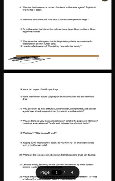 9. What are the five common modes of action of antibacterial agents ...