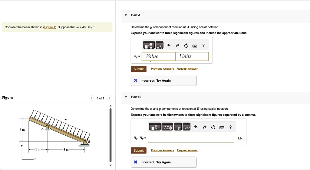 Consider the beam shown in (Figure 1). Suppose that w = 400 N/m. Figure 3 m 1 m Part A Determine ...