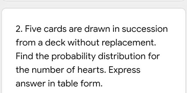 SOLVED: 2. Five cards are drawn in succession from a deck without ...