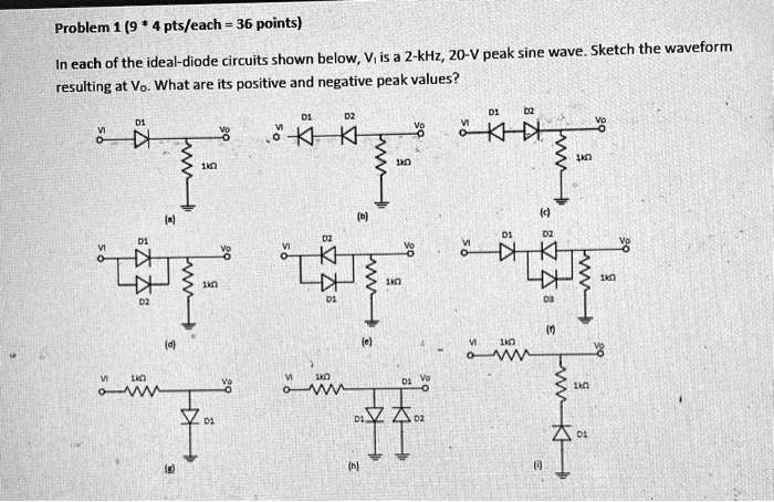 Problem 1 (9 * 4 pts/each = 36 points) In each of the ideal-diode circuits shown below, Vi is a ...