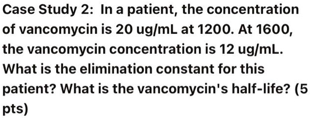 SOLVED: Case Study 2: In a patient, the concentration of vancomycin is ...