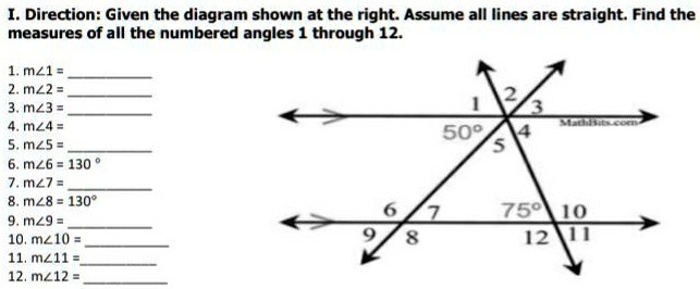 SOLVED: I. Direction: Given the diagram shown at the right. Assume all lines are straight. Find ...