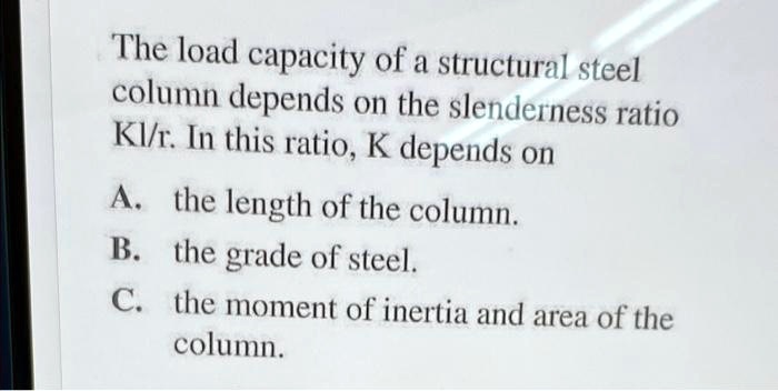 SOLVED: The load capacity of a structural steel column depends on the ...