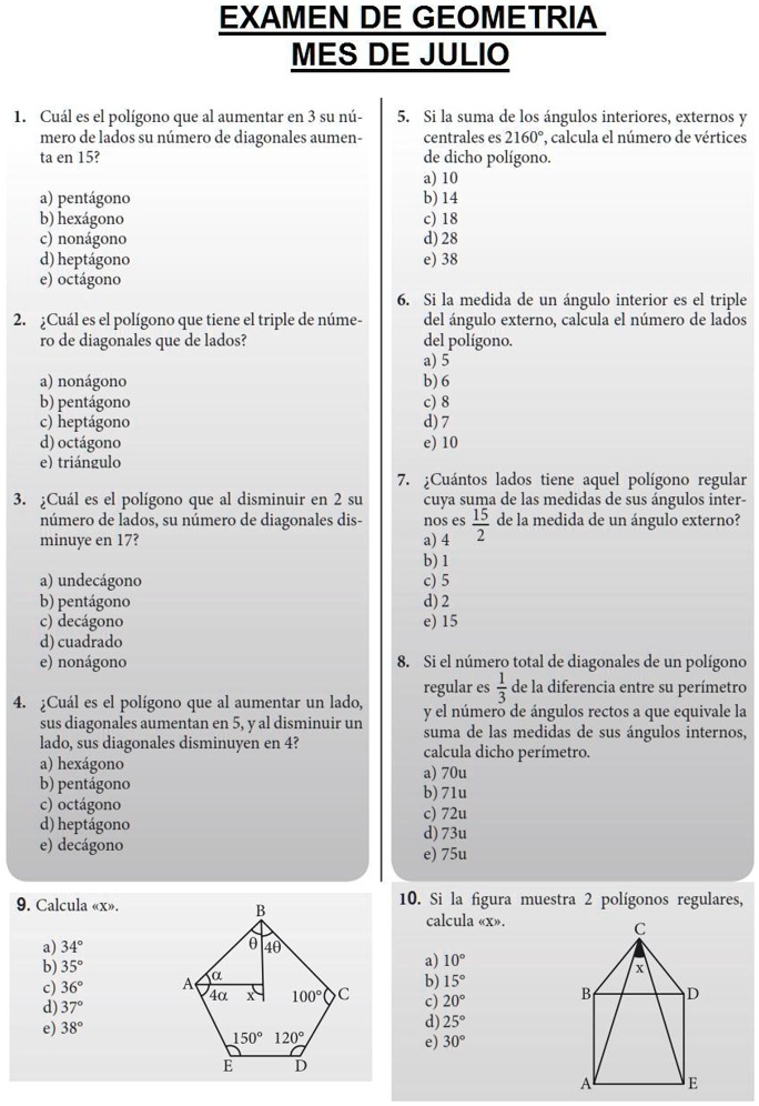 me ayudan a resolver esto examen de geometria mes de juliq cual es el ...