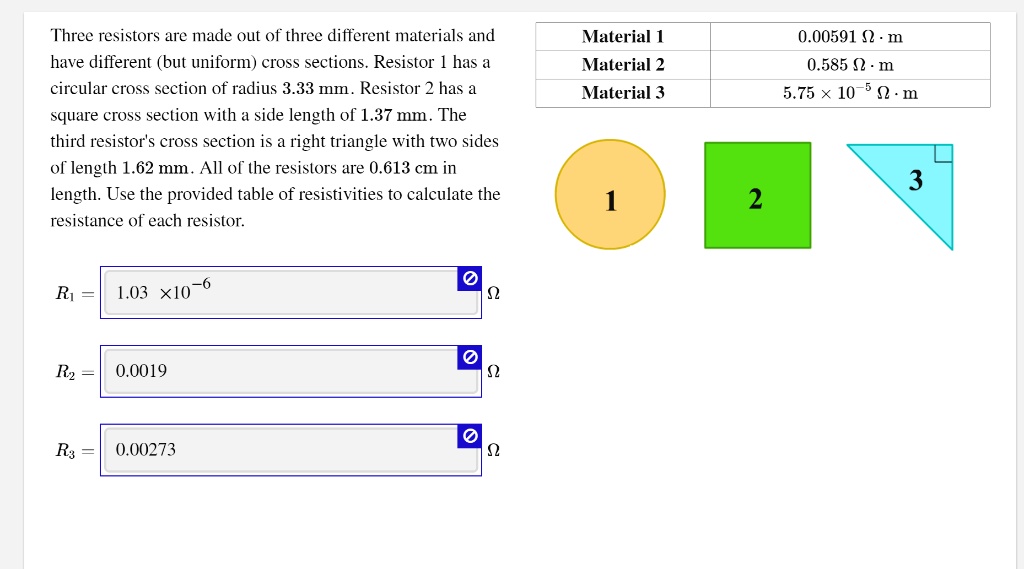 Three resistors are made out of three different materials and have ...