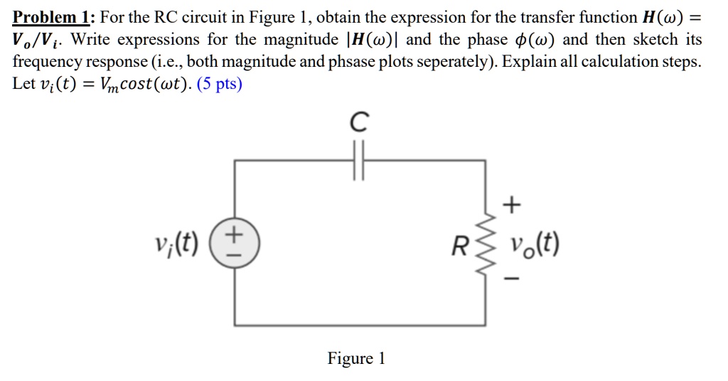 SOLVED: Problem 1: For the RC circuit in Figure 1, obtain the ...