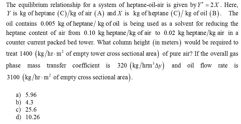 The equilibrium relationship for a system of heptane-oil-air is given ...