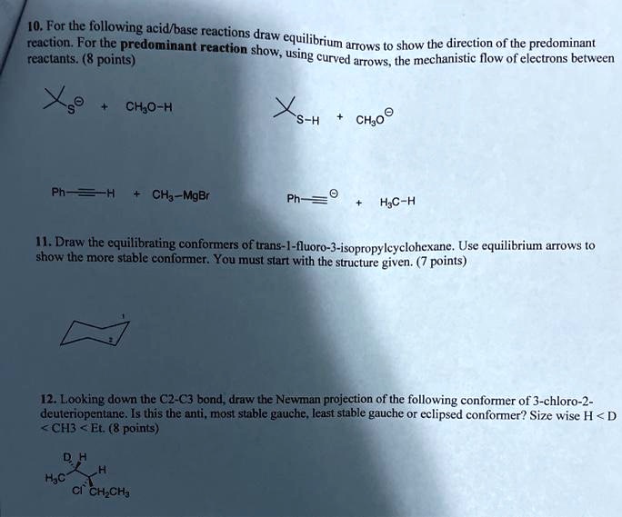 SOLVED: I0. For the following acid/base reactions reaction. For the ...