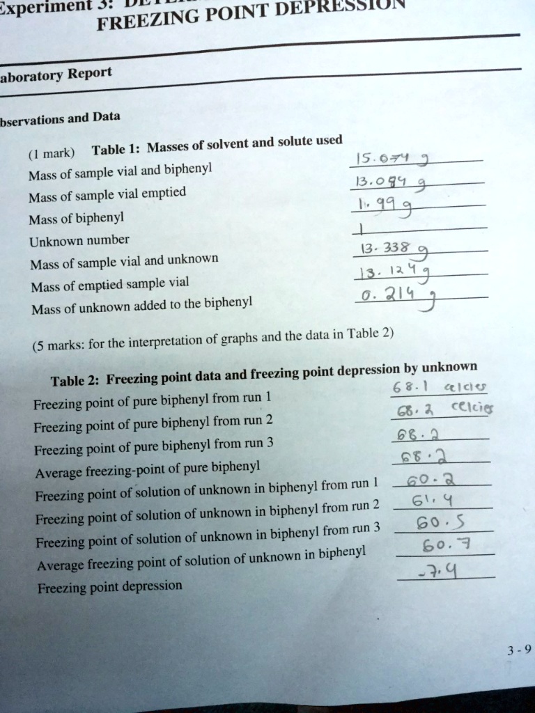 experiment dh point depression freezing aboratory report bservations ...