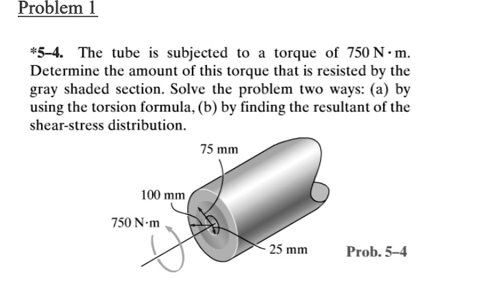 Problem 1 *5-4. The tube is subjected to a torque of 750 N ·m. Determine the amount of this ...