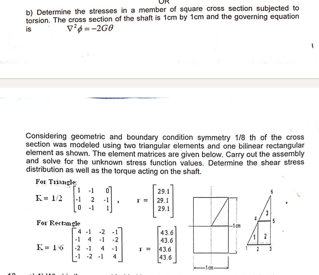 SOLVED: b) Determine the stresses in a member of square cross section subjected to torsion. The ...