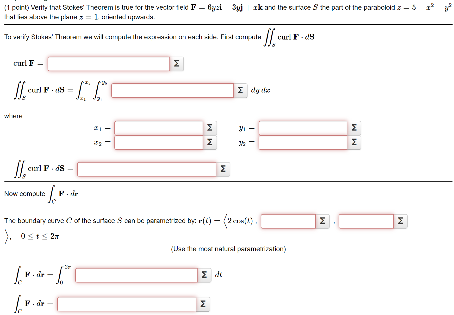 SOLVED: (1 point) Verify that Stokes' Theorem is true for the vector ...