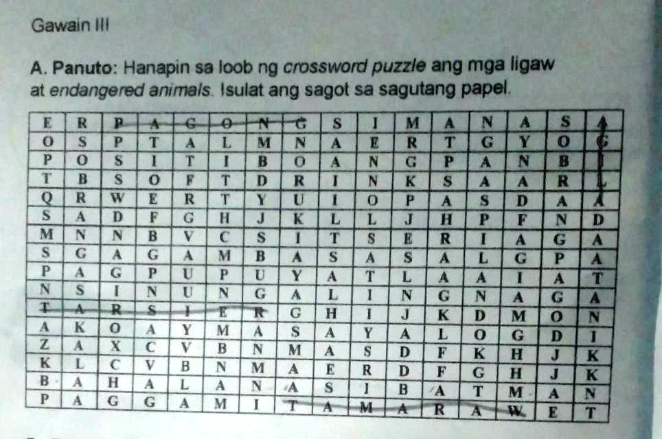 SOLVED: A. Panuto: Hanapin sa loob ng crossword puzzle ang mga ligaw at ... SOLVED: A. Panuto: Hanapin sa loob ng crossword puzzle ang mga ligaw at ...