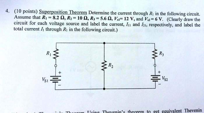 SOLVED: 4.10 points Superposition Theorem: Determine the current through R in the following ...