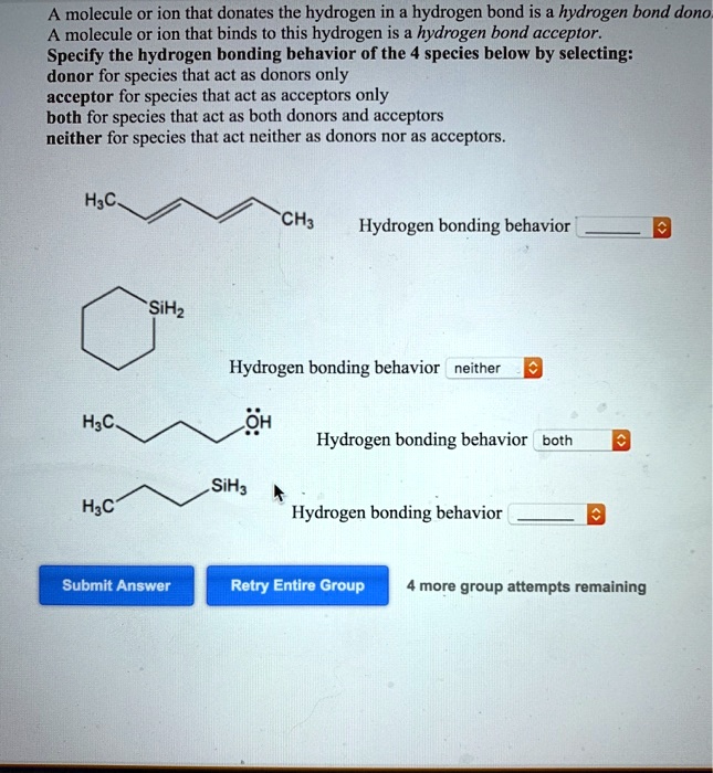 SOLVED: A molecule or ion that donates the hydrogen in a hydrogen bond ...