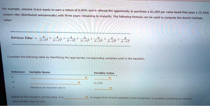 For example, assume Grace wants to earn a return of 6.00% and is offered the opportunity to ...