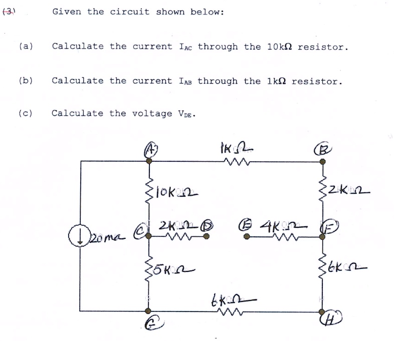 (3) Given the circuit shown below: (a) Calculate the current IAC through the 10kΩ resistor. (b ...