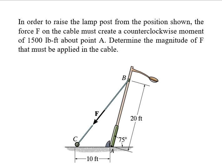 In order to raise the lamp post from the position shown, the force F on ...