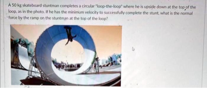 SOLVED: A 50 kg skateboard stuntman completes a circular loop-the-loop ...
