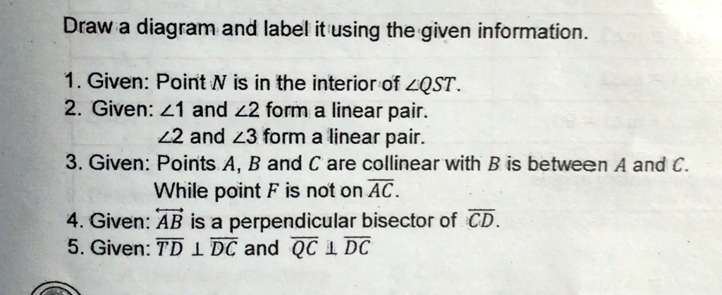 draw a diagram and label it using the given information 1 given point n ...