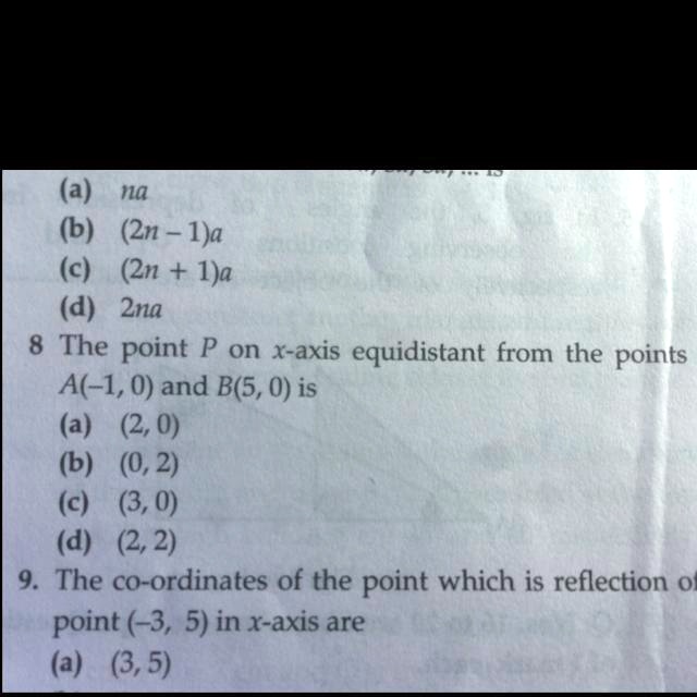 SOLVED: 'The point P on X-axis equidistant from the points A(-1,0) B(5 ...
