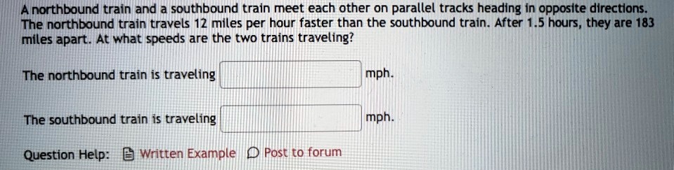 A northbound train and a southbound train meet each other on parallel ...