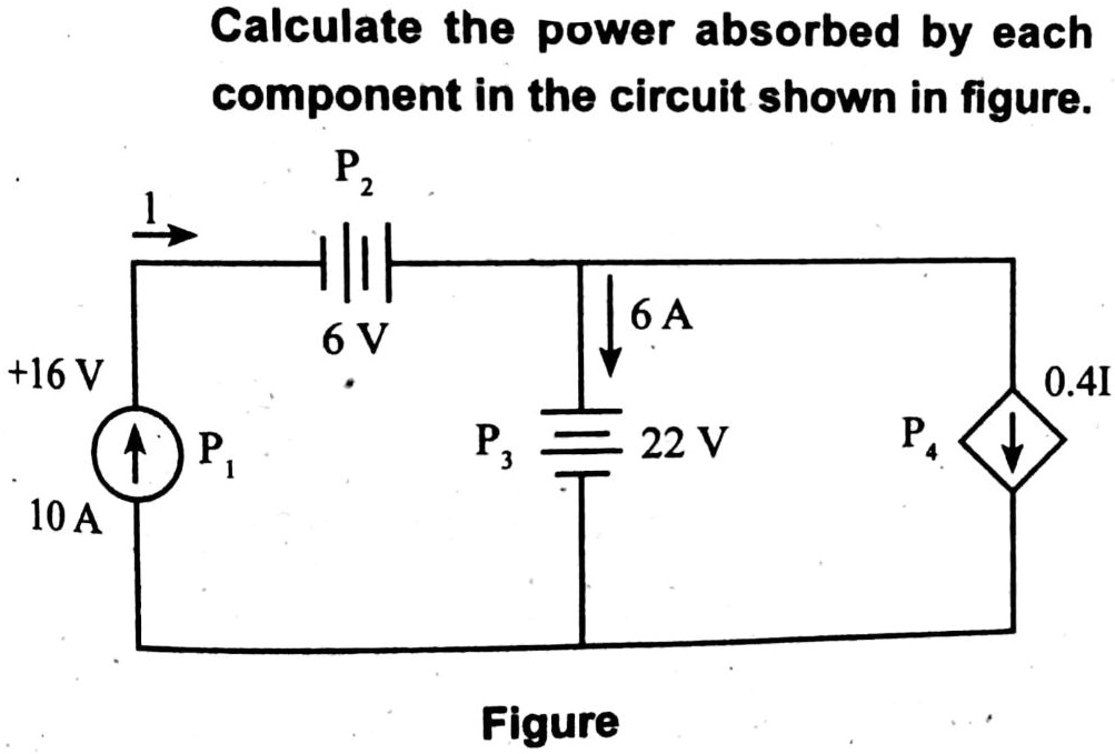 SOLVED: Calculate the power absorbed by each component in the circuit ...