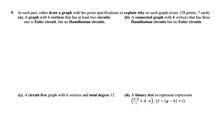 Solved In Each Part Either Draw A Graph With The Given Specifications Or Explain Why No Such 0480