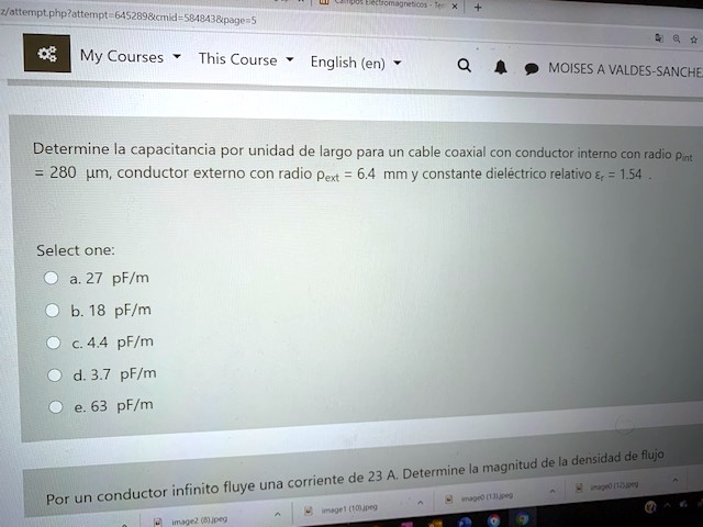 SOLVED: Question: Determine the capacitance per unit length for a ...