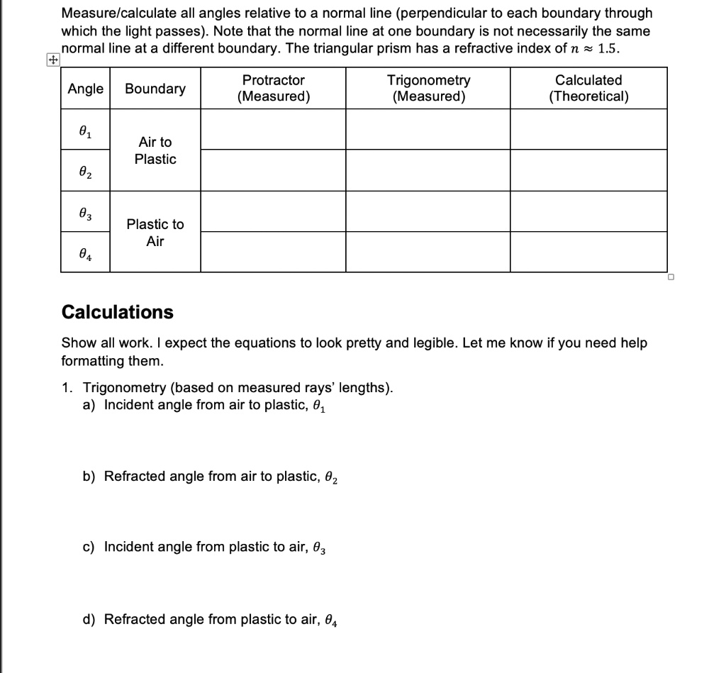 measurelcalculate all angles relative to a normal line perpendicular to ...
