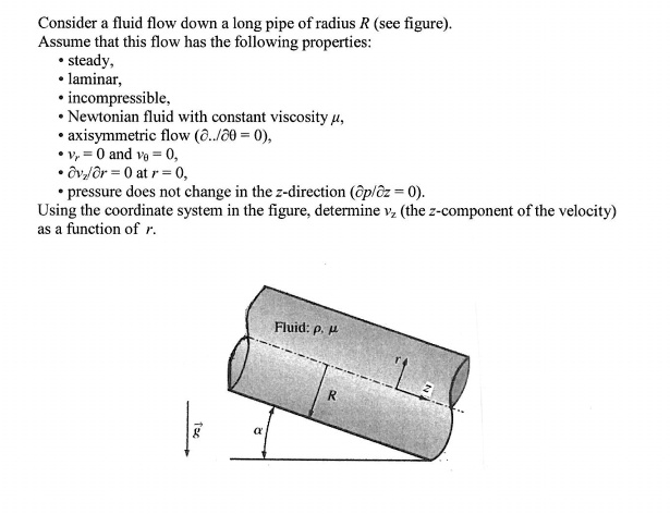 consider a fluid flow down a long pipe of radius r see figure assume that this flow has the ...
