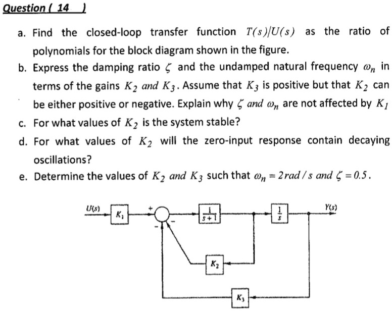 SOLVED: a. Find the closed-loop transfer function T(s)/U(s) as the ...