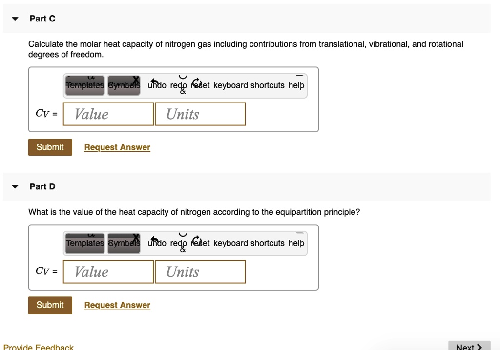part c calculate the molar heat capacity of nitrogen gas including ...