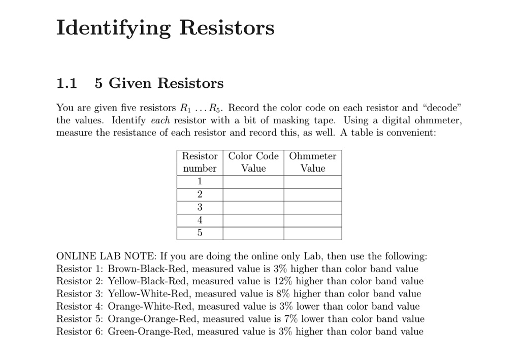 Identifying Resistors 1.1 5 Given Resistors You are given five ...