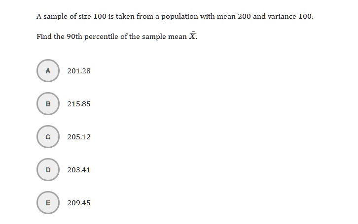 sample of size 100 is taken from population with mean 200 and variance ...