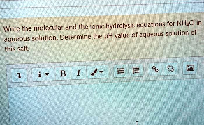 write the molecular and the ionic hydrolysis equations for nhcl in ...