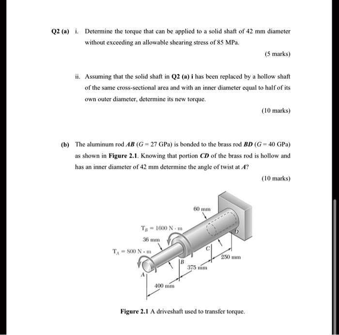 Q2 (a) i. Determine the torque that can be applied to a solid shaft of ...