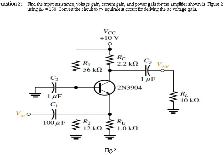 SOLVED: Question 2: Find the input resistance, voltage gain, current gain, and power gain for ...