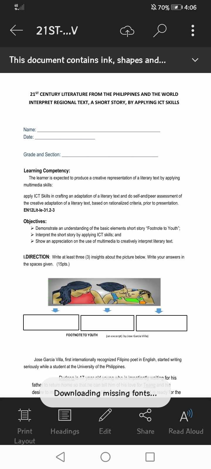 SOLVED: 46 70 % 14: 06 21 ST-. . . V This document contains ink, shapes ...