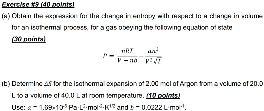 SOLVED: Exercise #9 (40 points) (a) Obtain the expression for the ...