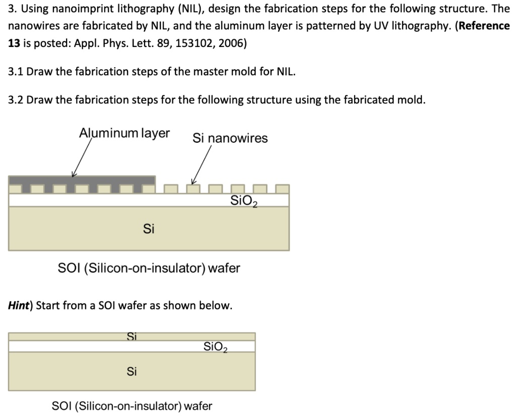 3. Using nanoimprint lithography (NIL), design the fabrication steps ...
