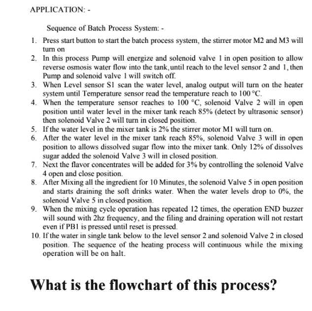 SOLVED: Text: APPLICATION: Sequence of Batch Process System: 1. Press ...