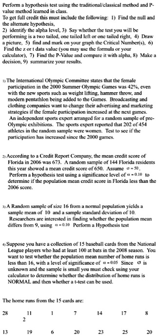 SOLVED: Pcrlonn hypothesis" Iest using the traditionlclaxicil method ...
