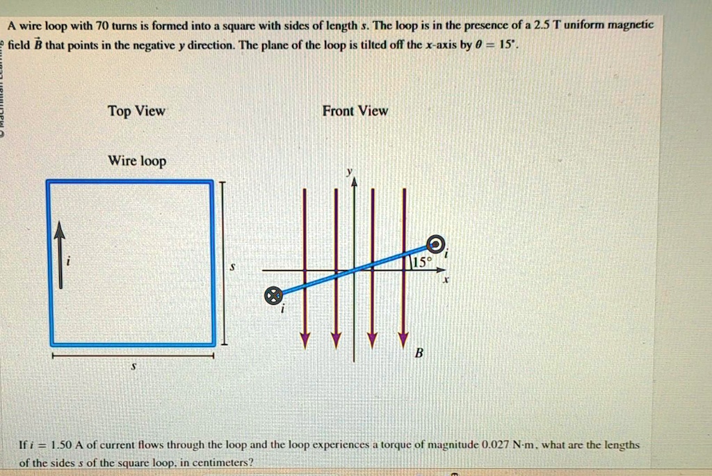 SOLVED: A wire loop with 70 turns is formed into a square with sides of length s. The loop is in ...